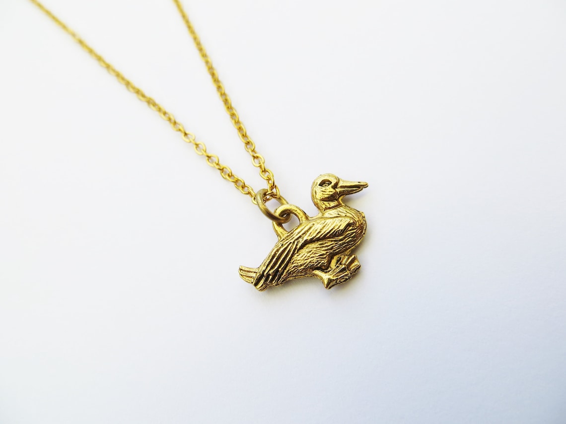 Gold Duck Necklace, Bird Pendant, Baby Duckling Charm, Pond Animal ...