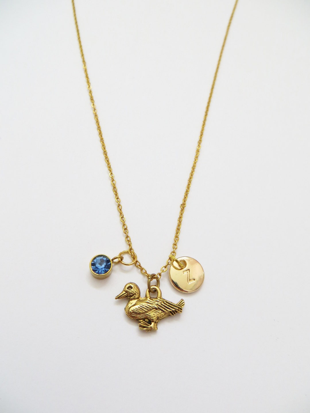 Gold Duck Necklace, Personalized Jewelry, Coloured Gemstone, Duckling ...