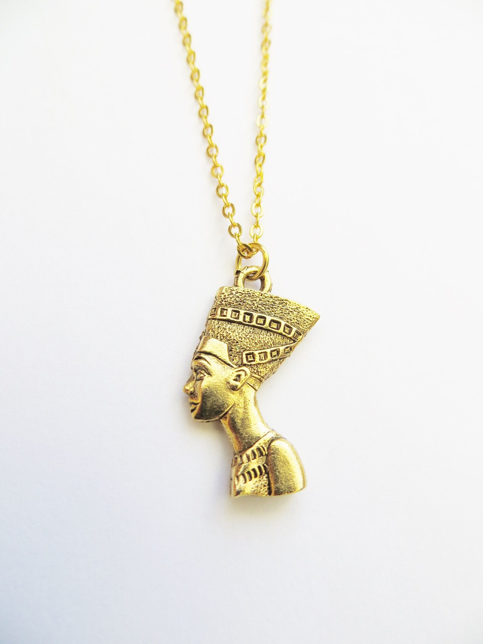 Nefertiti Necklace, Gold Egyptian Charm, Skull Pendant, Ancient Egypt ...