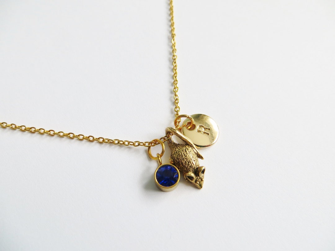 Gold Mouse Necklace, Personalized, Birthstone, Rodent, Doormouse ...