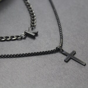 Personalized Black Cross Necklace .set of 2. Custom Letter Black ...