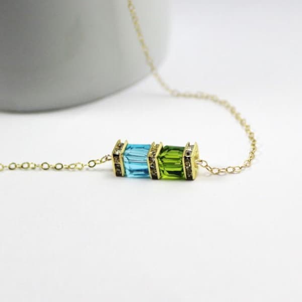 Two Birthstone Necklace - Etsy