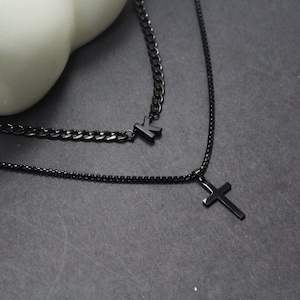 Personalized Black Cross Necklace .set of 2. Custom Letter Black ...