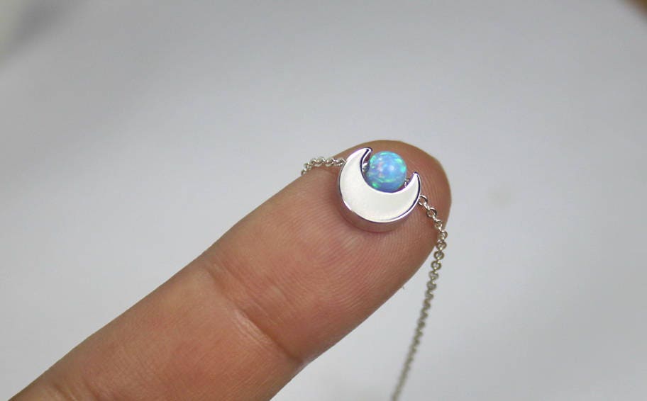 Moon Opal Necklace. blue opal jewelry. white opal moon gift 4 | Etsy