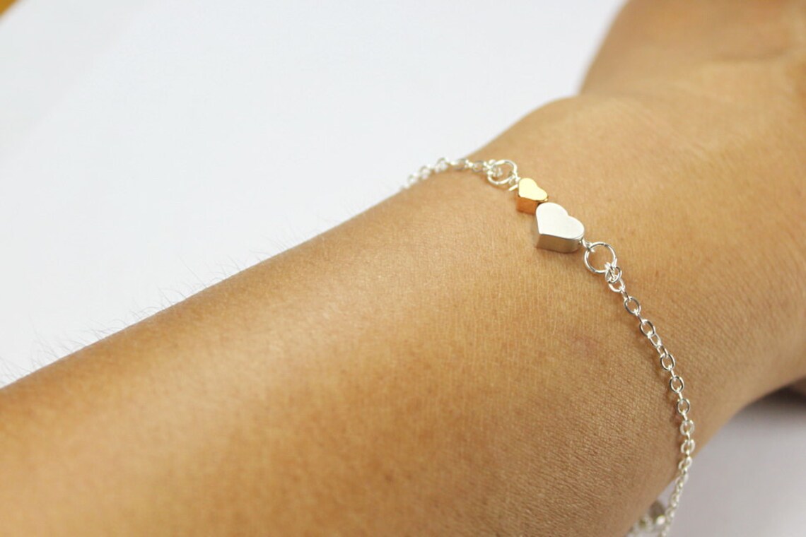 Two Heart Bracelet rose Gold Heart Braceletheart | Etsy