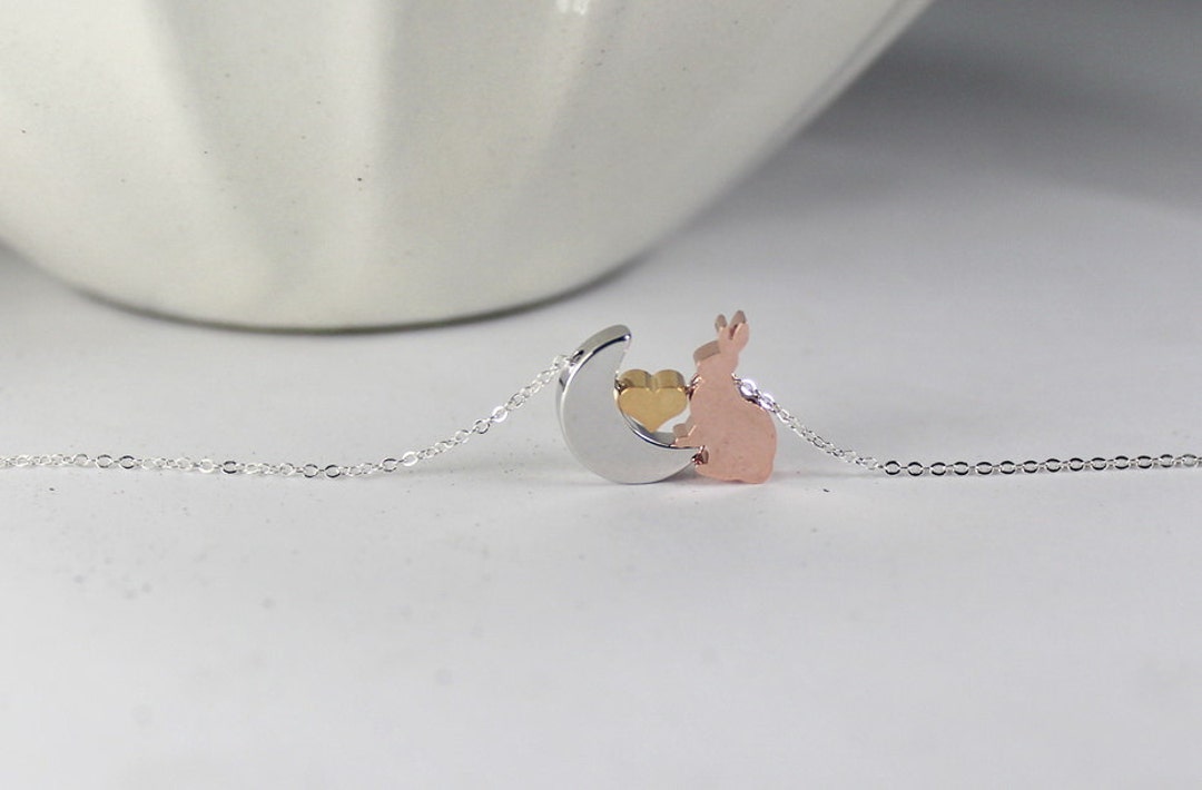 Rose Gold Bunny Necklace , Rabbit Necklace,moon Heart Necklace,easter ...