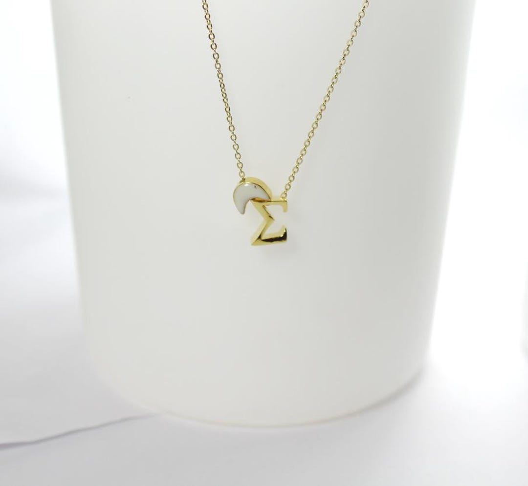 Gold Sigma Necklace. Enamel Moon Jewelry.greek/ English Personalized ...