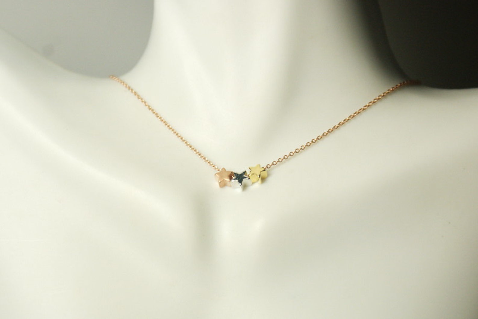 Three Stars Necklace, Three Colors Necklace, Minimal Jewelry,mini Tiny ...