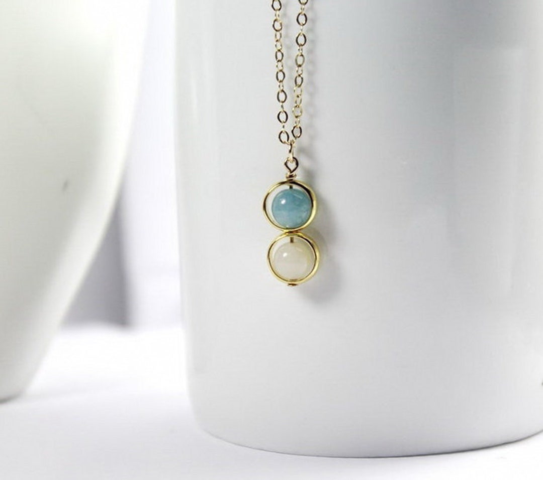 Two Drop Birthstone Necklace Sterling Silver Birthstone Jewelry. Gold ...
