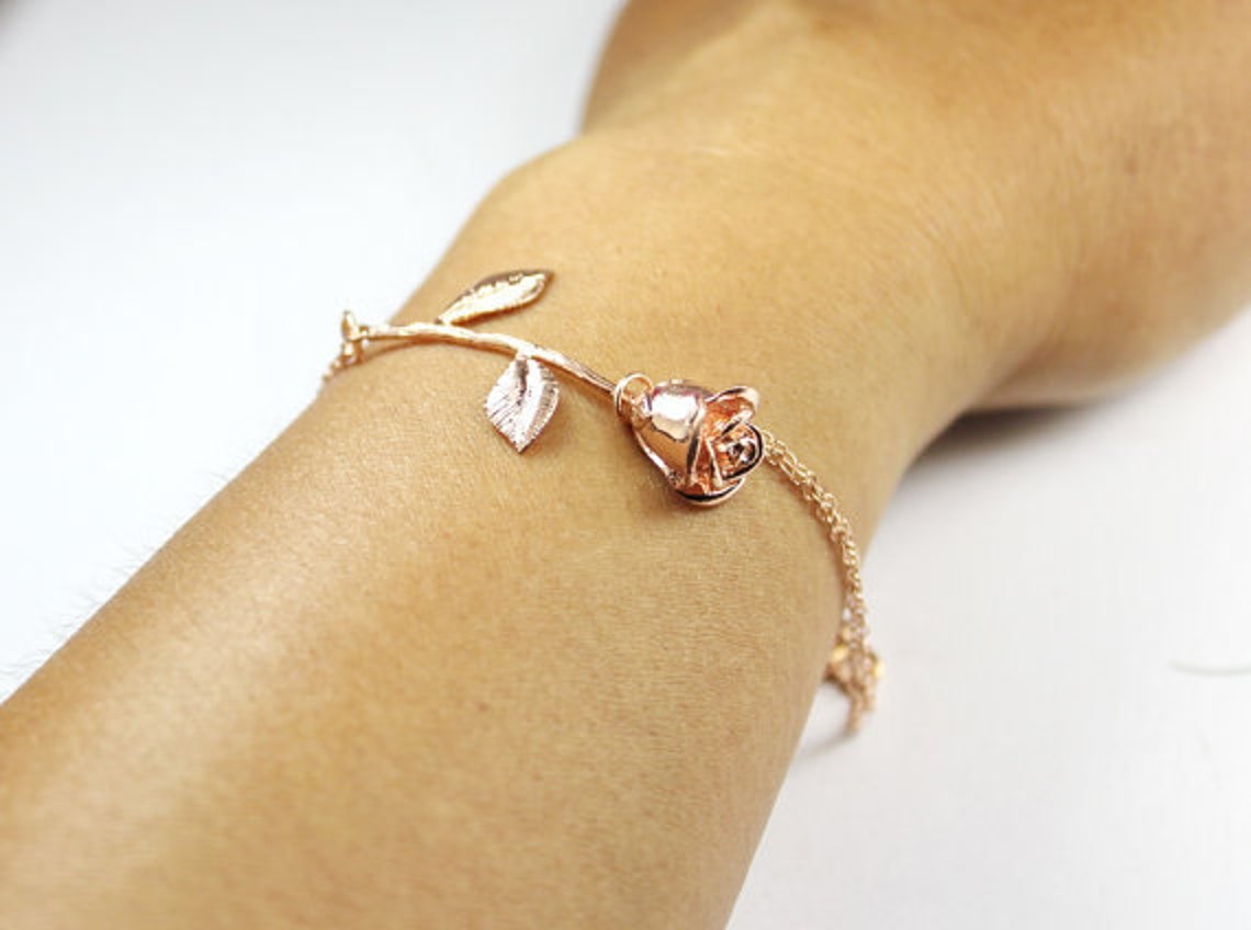 Rose Braceletfloral Braceletsilver Rose Braceletgold Rose - Etsy