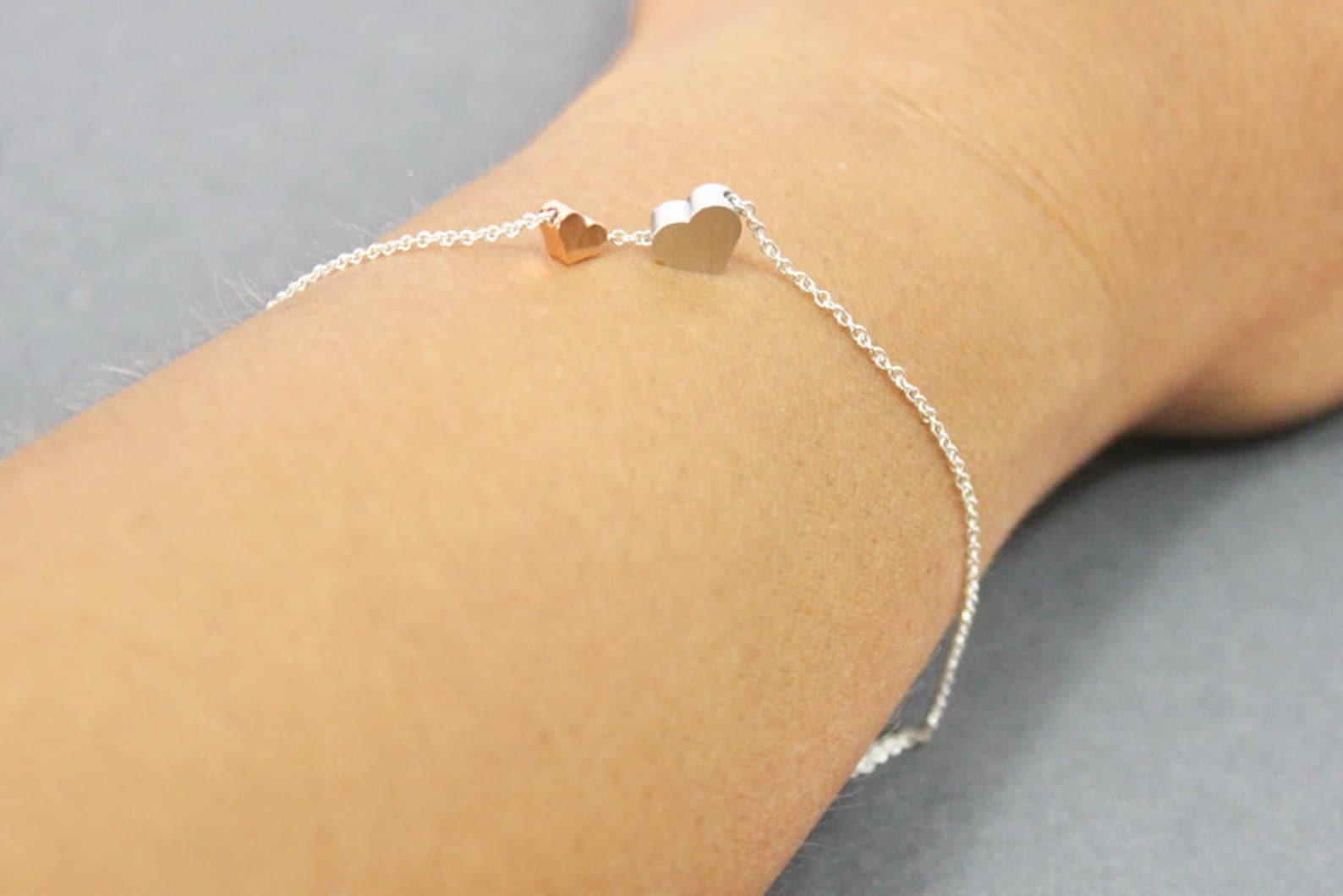 Two Heart Bracelet rose Gold Heart Bracelet,heart Jewelry.gift for New ...