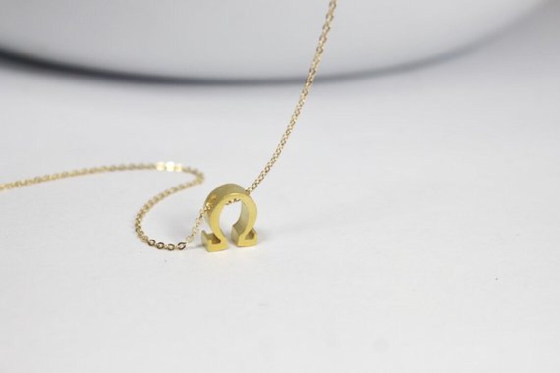 Gold Theta necklace. Greek letter jewelry.Theta letter | Etsy