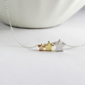 Three Tone Star Necklace. Three Color Stars Jewelry. Silver Star, Gold ...