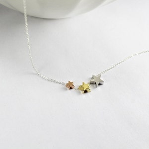 Three Tone Star Necklace. Three Color Stars Jewelry. Silver Star, Gold ...