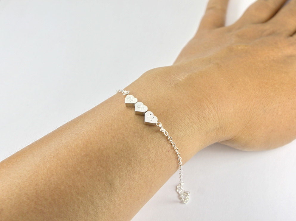 Custom date bracelet Three hearts braceletWedding | Etsy