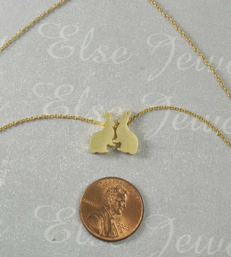 Gold Rabbits Bunnies Necklace Kissing Rabbits Jewelry Two - Etsy