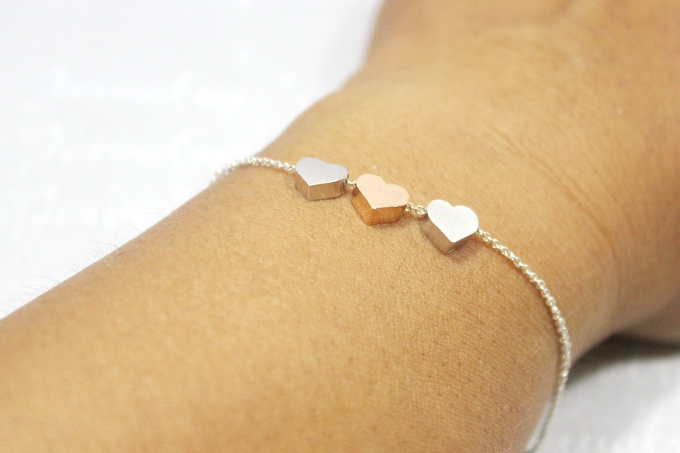 Three Heart Bracelet.3 Initial Heart Bracelet Three Sisters - Etsy