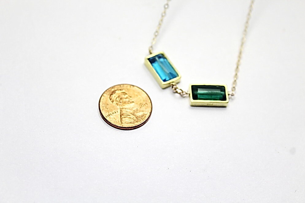 Two Birthstones Necklace Rectangle Birthstones Jewelry. Couple | Etsy