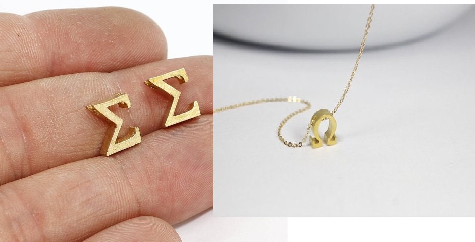 Gold Greek Sigma Letter Necklace, Silver Sigma Letter Jewelry, Greek ...