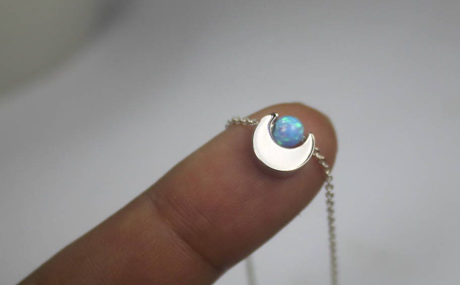 Moon Opal Necklace. blue opal jewelry. white opal moon gift 4 | Etsy