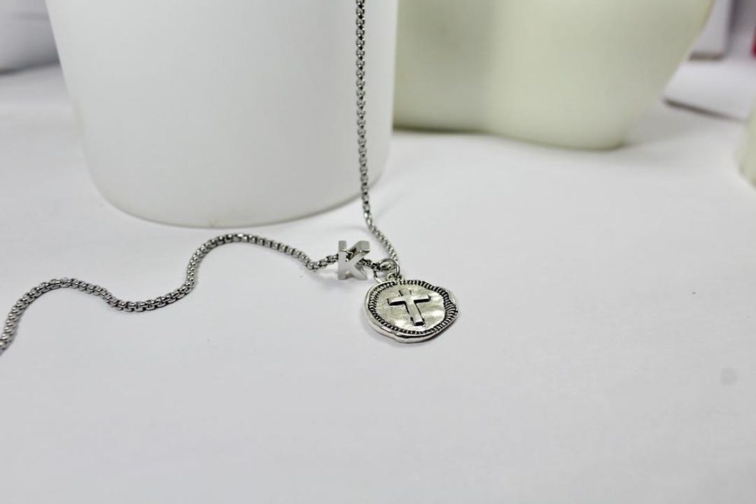 Personalized Initial Cross Necklace, Unisex Women/men Initial Necklace ...