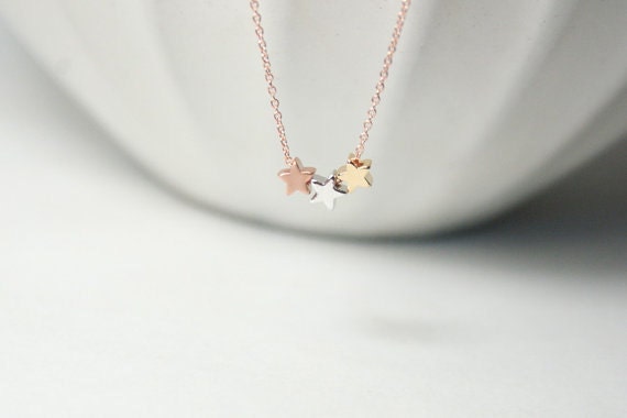 Three Stars Necklace, Three Colors Necklace, Medium Size Star ...