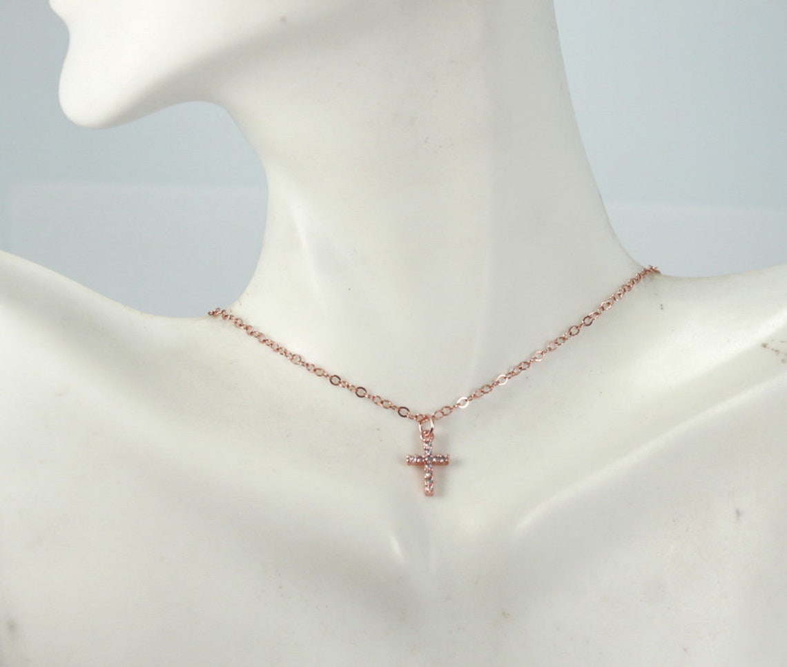 Rose Gold Cross Necklace CZ Sparkling Cross Diamond Cross | Etsy