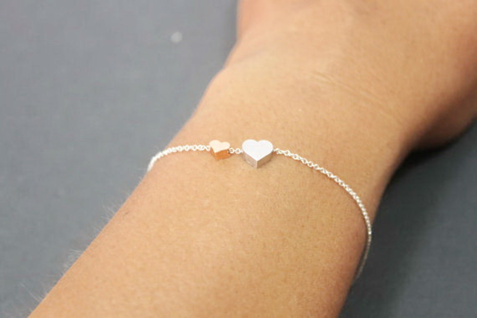 Two Heart Bracelet rose Gold Heart Bracelet,heart Jewelry.gift for New ...