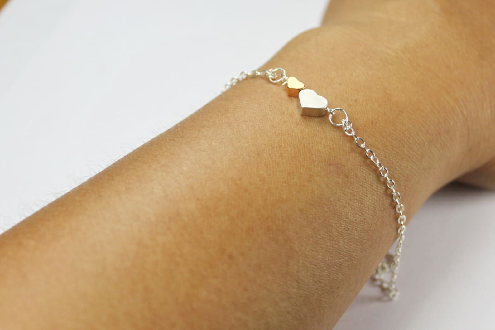 Two Heart Bracelet rose Gold Heart Braceletheart | Etsy