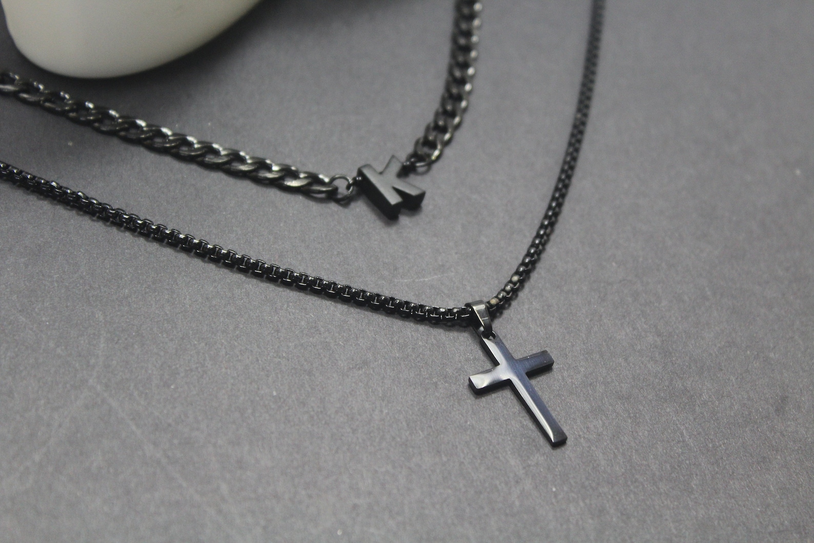Personalized Black Cross Necklace .set of 2. Custom Letter Black ...