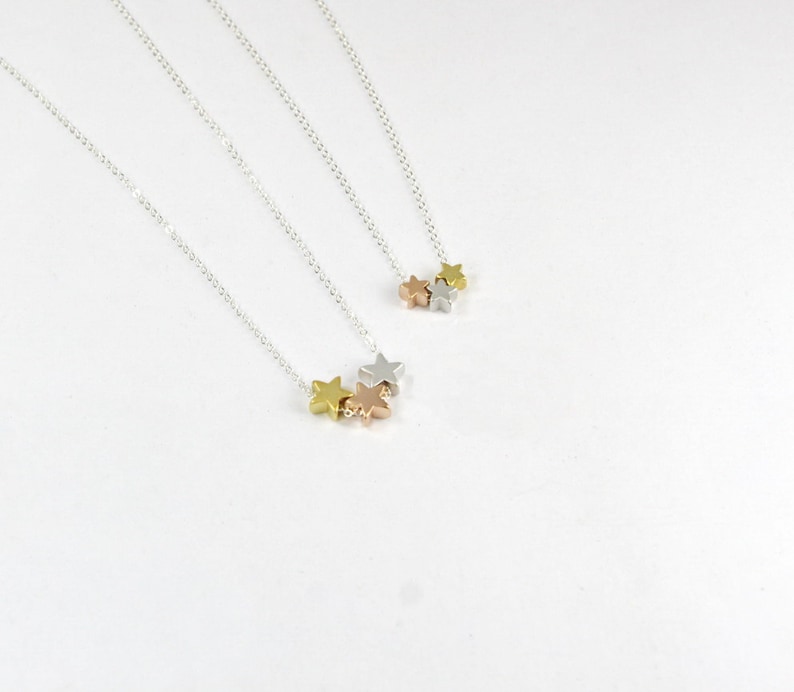 Three Stars Necklace, Three Colors Necklace, Medium Size Star ...