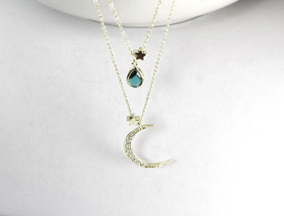Crescent Moon Necklace, Silver Moon Star Jewelry,moon Necklace ...