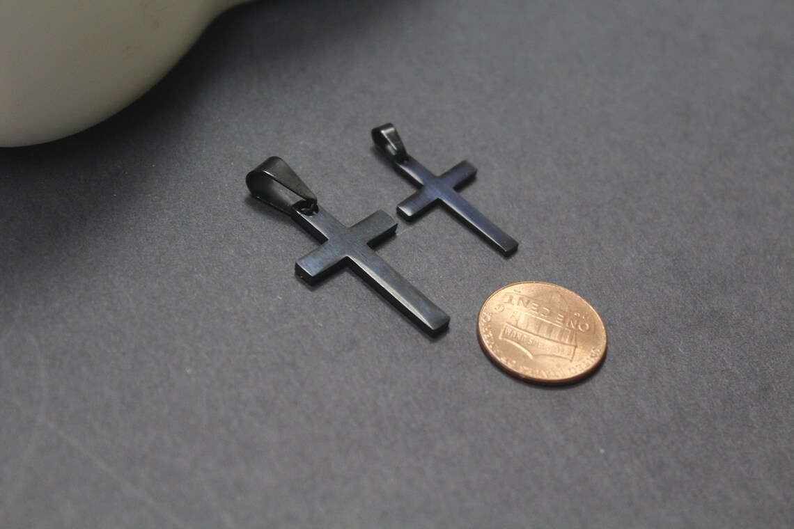 Personalized Black Cross Necklace .set of 2. Custom Letter Black ...