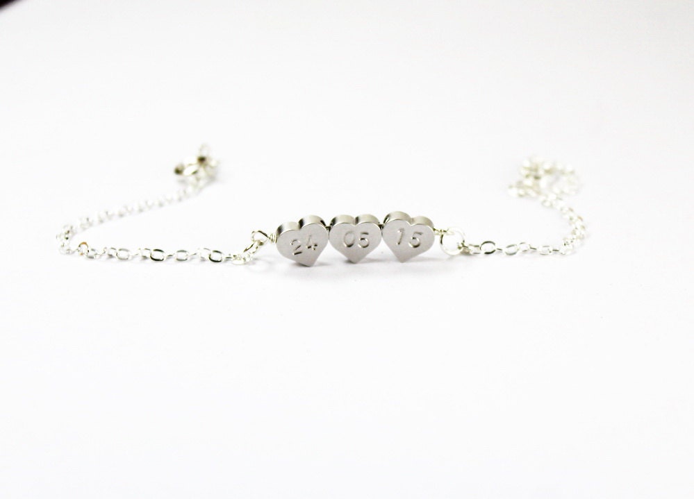 Custom date bracelet Three hearts braceletWedding | Etsy