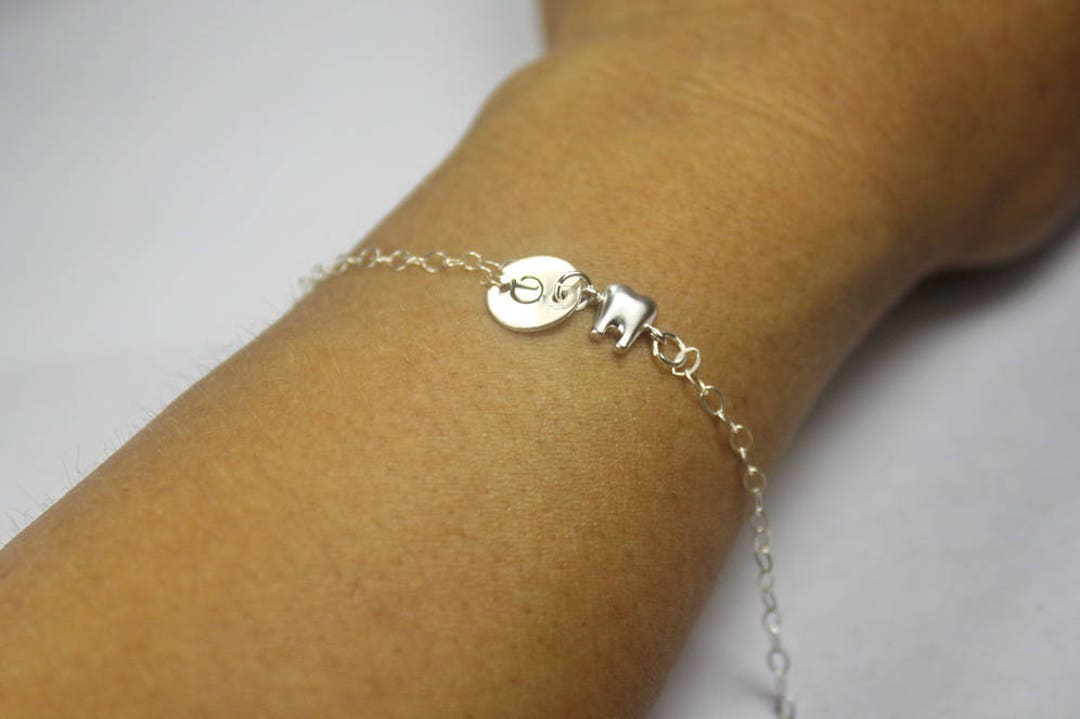 Initial Tooth Bracelet.sterling Silver Disc Bracelet, Gift for Dentist ...