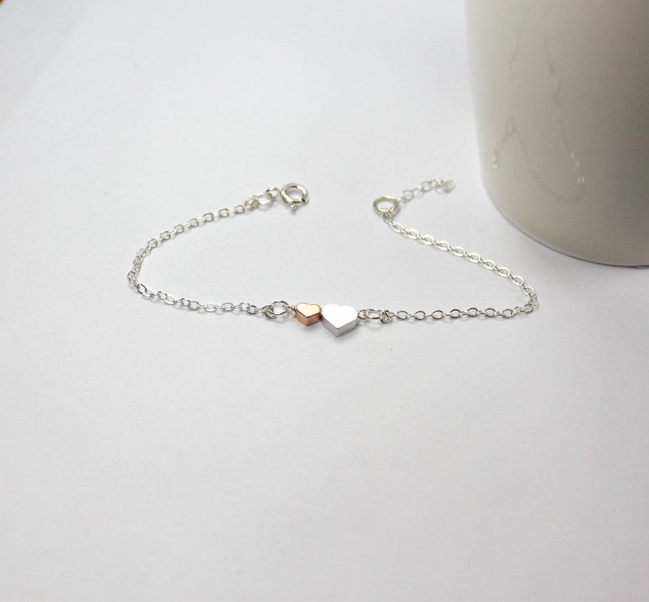 Two Heart Bracelet rose Gold Heart Braceletheart - Etsy