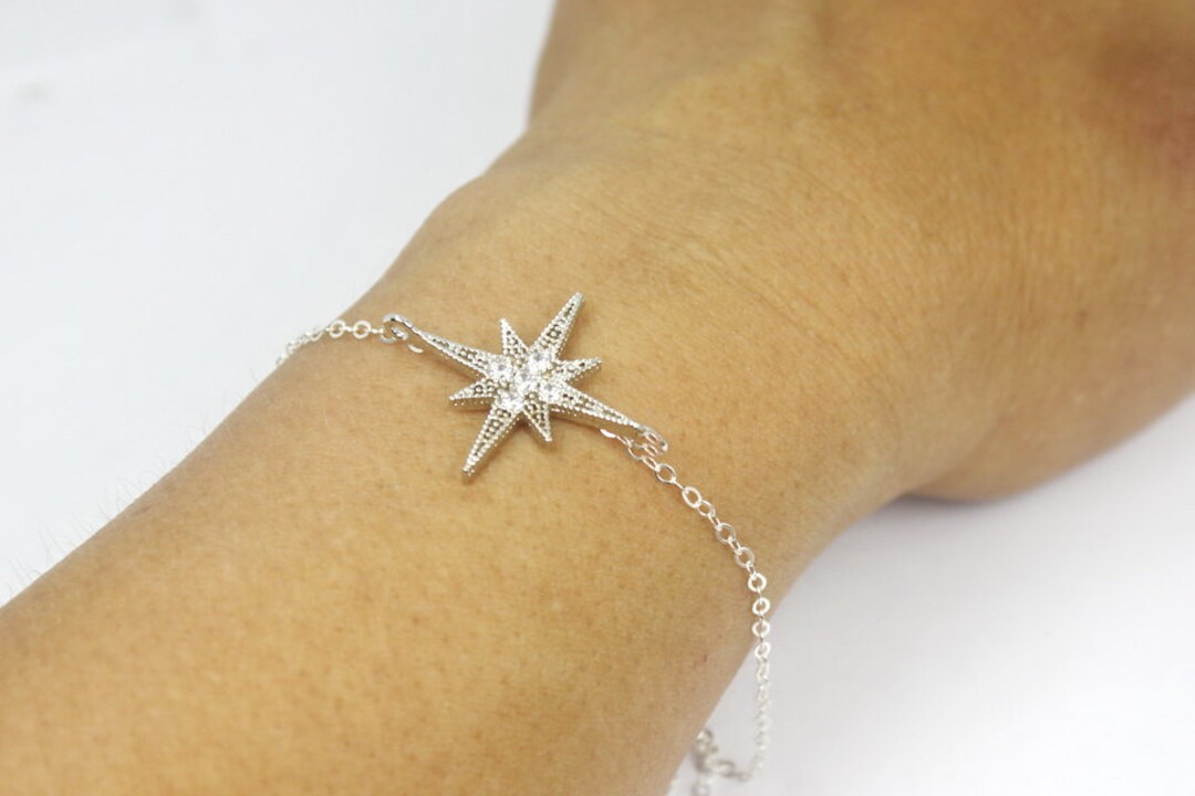 CZ Northern Star Bracelet , Sparkle North Star Jewelry. Silver Star ...
