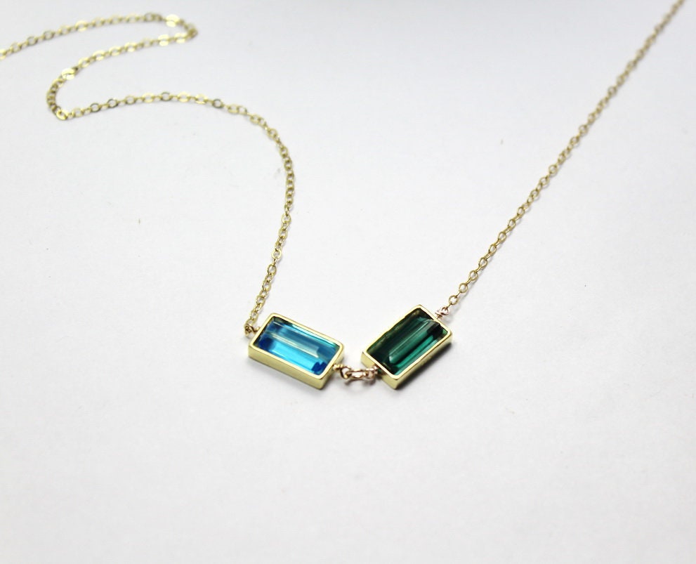 Two Birthstones Necklace Rectangle Birthstones Jewelry. Couple | Etsy