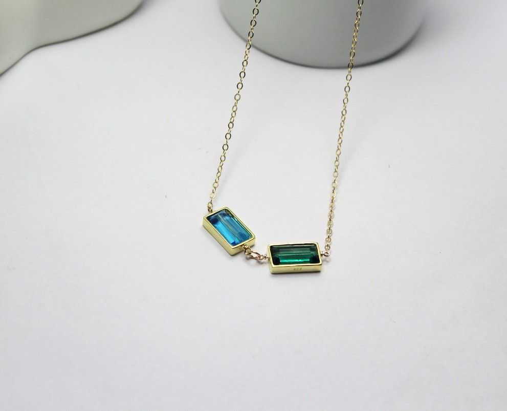 Two Birthstones Necklace Rectangle Birthstones Jewelry. Couple | Etsy