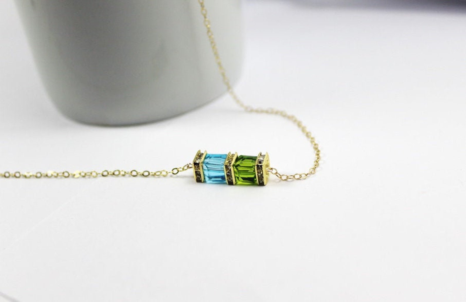 Two Birthstones Necklace . Double Birthstones Jewelry. Couple - Etsy