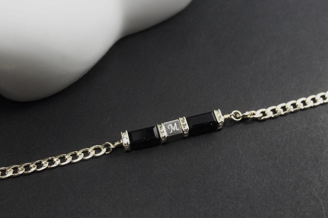 Personalized Men Necklace. Custom Men Initial Jewelry.black Tourmaline ...