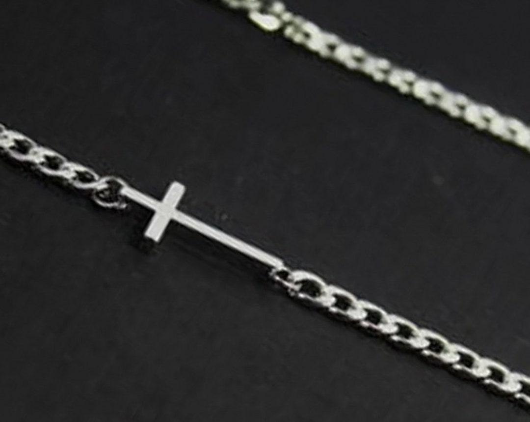 Sideway Cross Men Necklace. off Center Cross Necklace, Faith Gift for ...