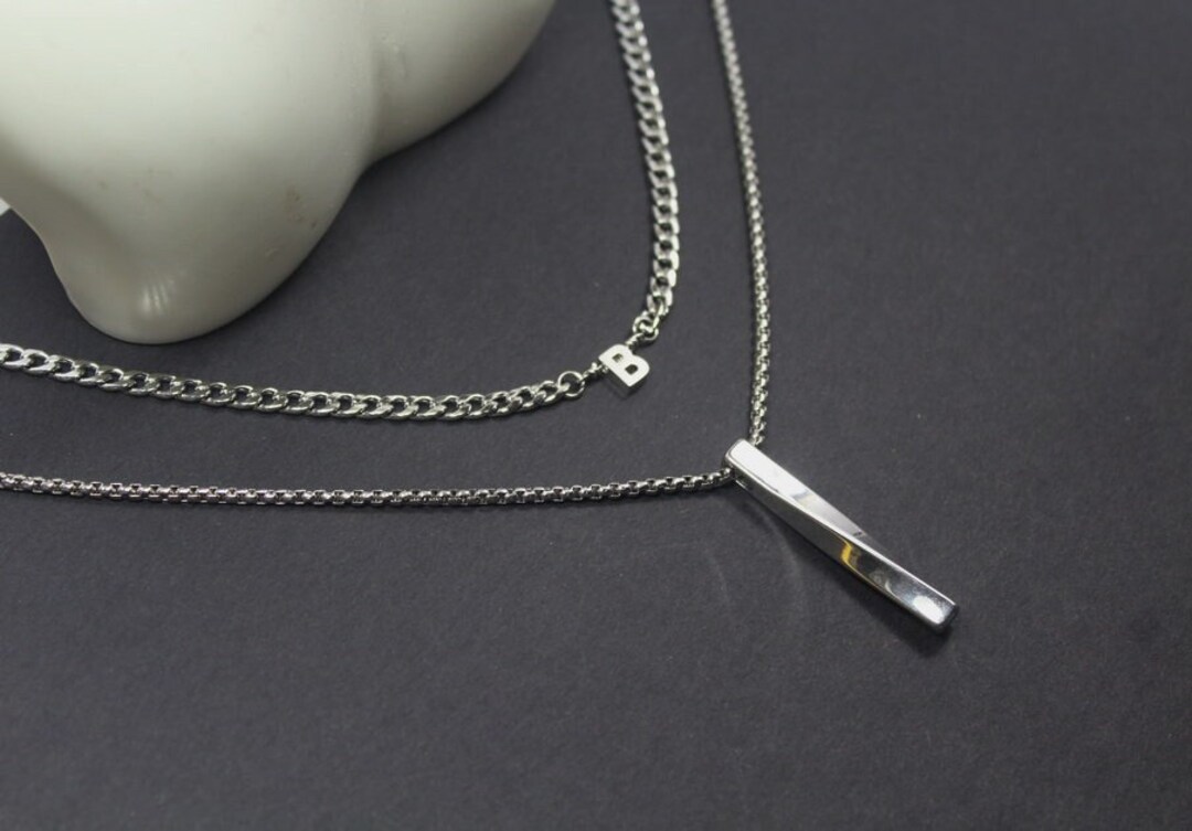 Personalized Initial Necklace.set of 2.layered Twist Bar Jewelry ...