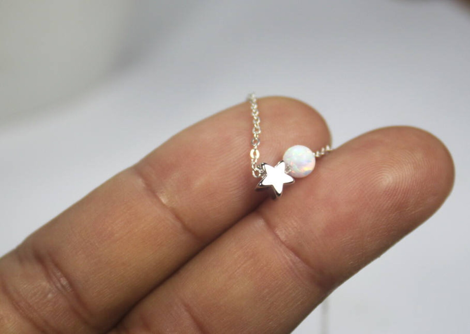 Moon Opal Necklace. Blue Opal Jewelry. White Opal Moon ,gift 4 Her, I ...