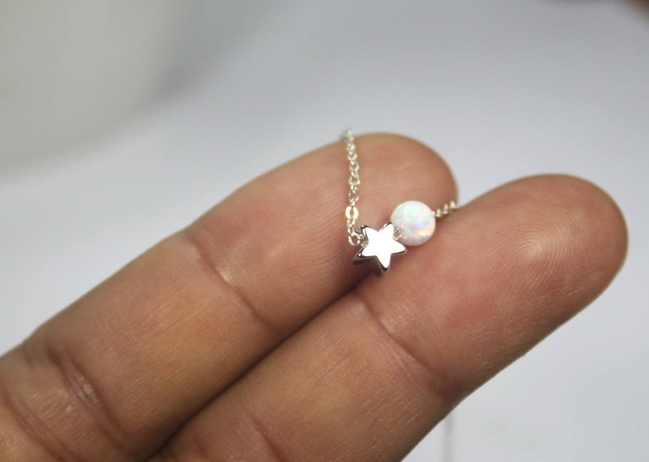 Moon Opal Necklace. blue opal jewelry. white opal moon gift 4 | Etsy