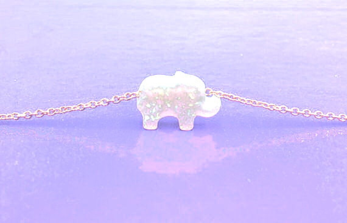 Opal Elephant Necklace White Opal Elephant white Opalkids - Etsy