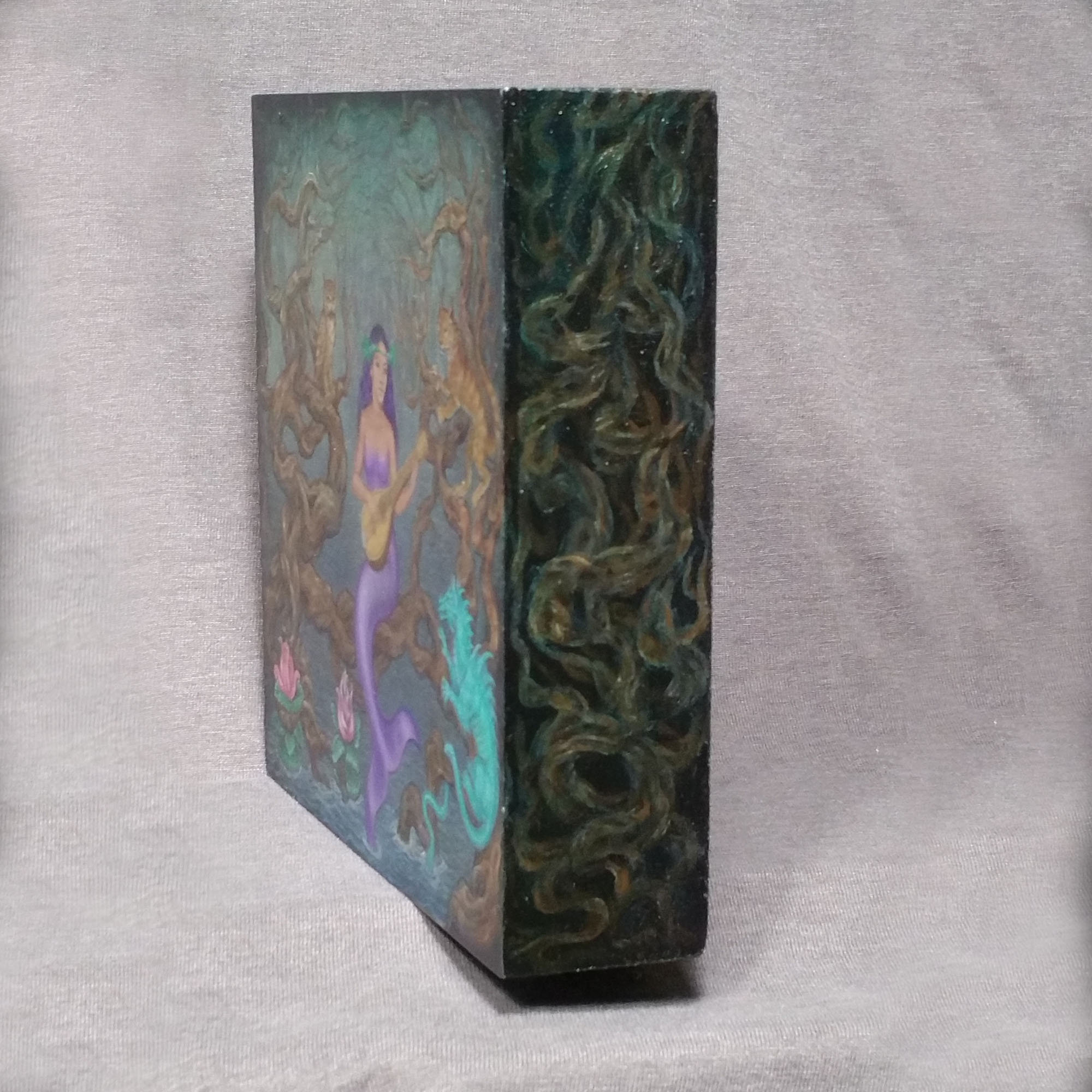 Painting 6x6 Inch Mermaid Mandolin Player & Dragon Flowers Original ...