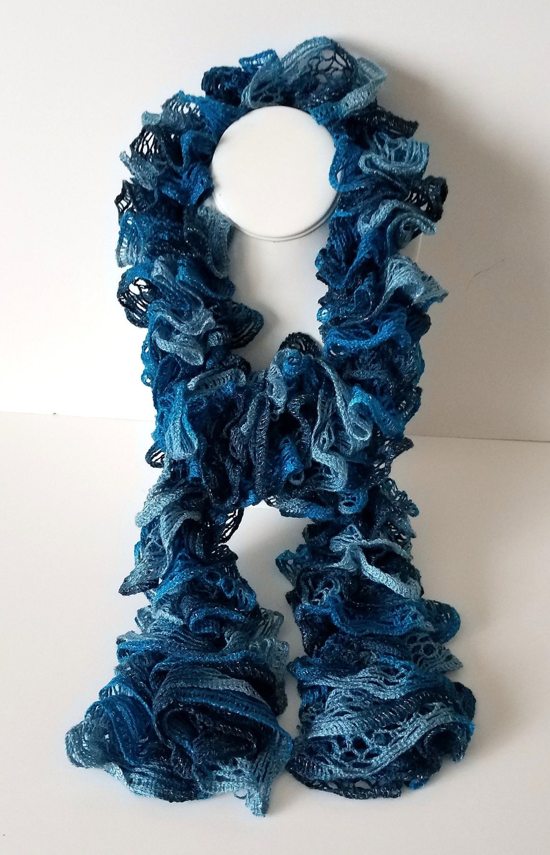 Hand Knit Ladies Ruffle, Frilly Scarf, Scarves & Wraps, Neck Scarf ...