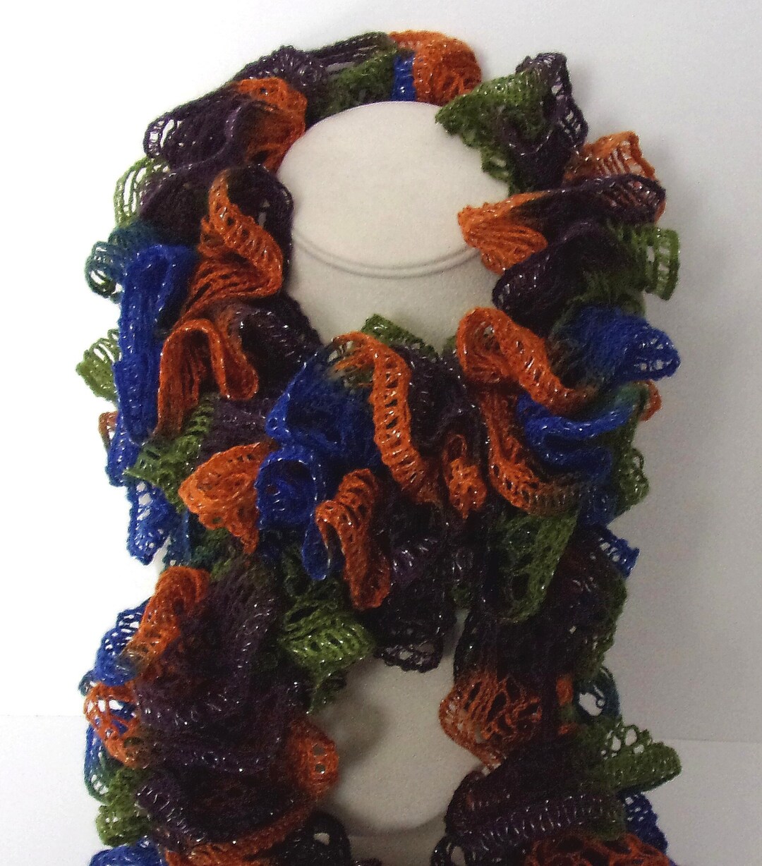 Hand Knit Ladies Short Ruffle, Frilly Scarf, Dress Scarf, Accessories ...
