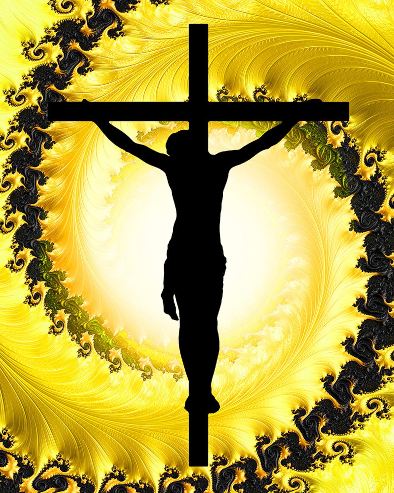 Gold Jesus Print, Gold Black Jesus Art, Gold Black Fractal Art, Gold ...